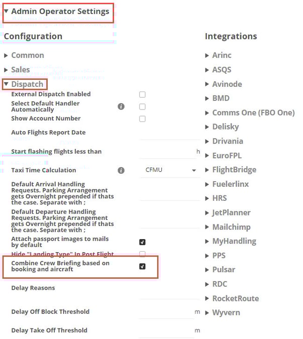 How to enable the Combined Crew Briefing based on booking and aircraft ...