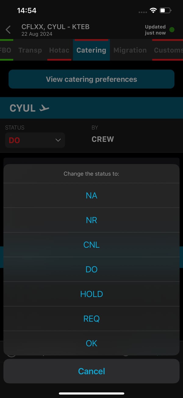 Crew App - Editing Service Status