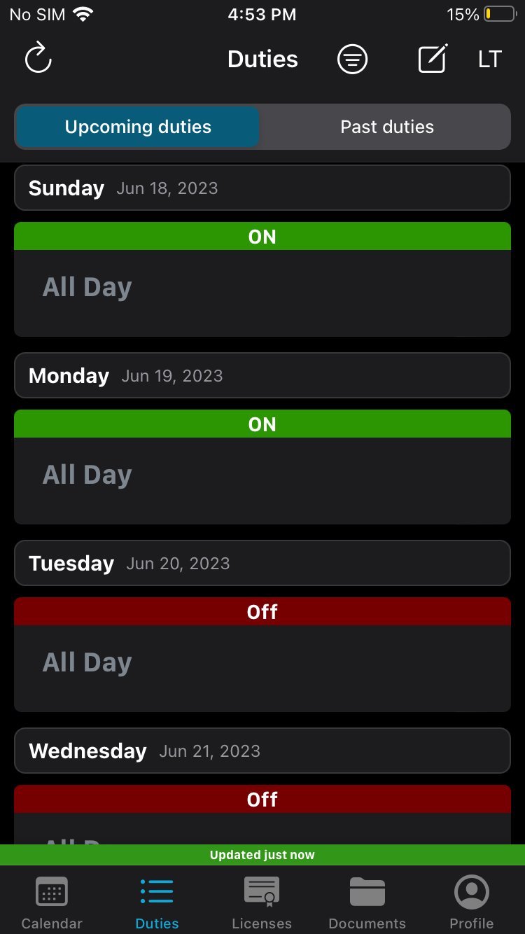 Crew App - Duties and Flight assignments