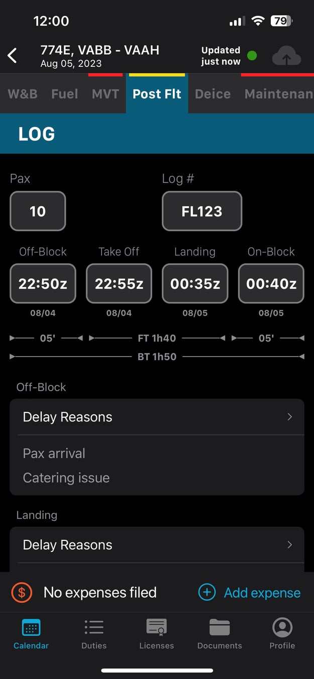 Crew App - Post Flight