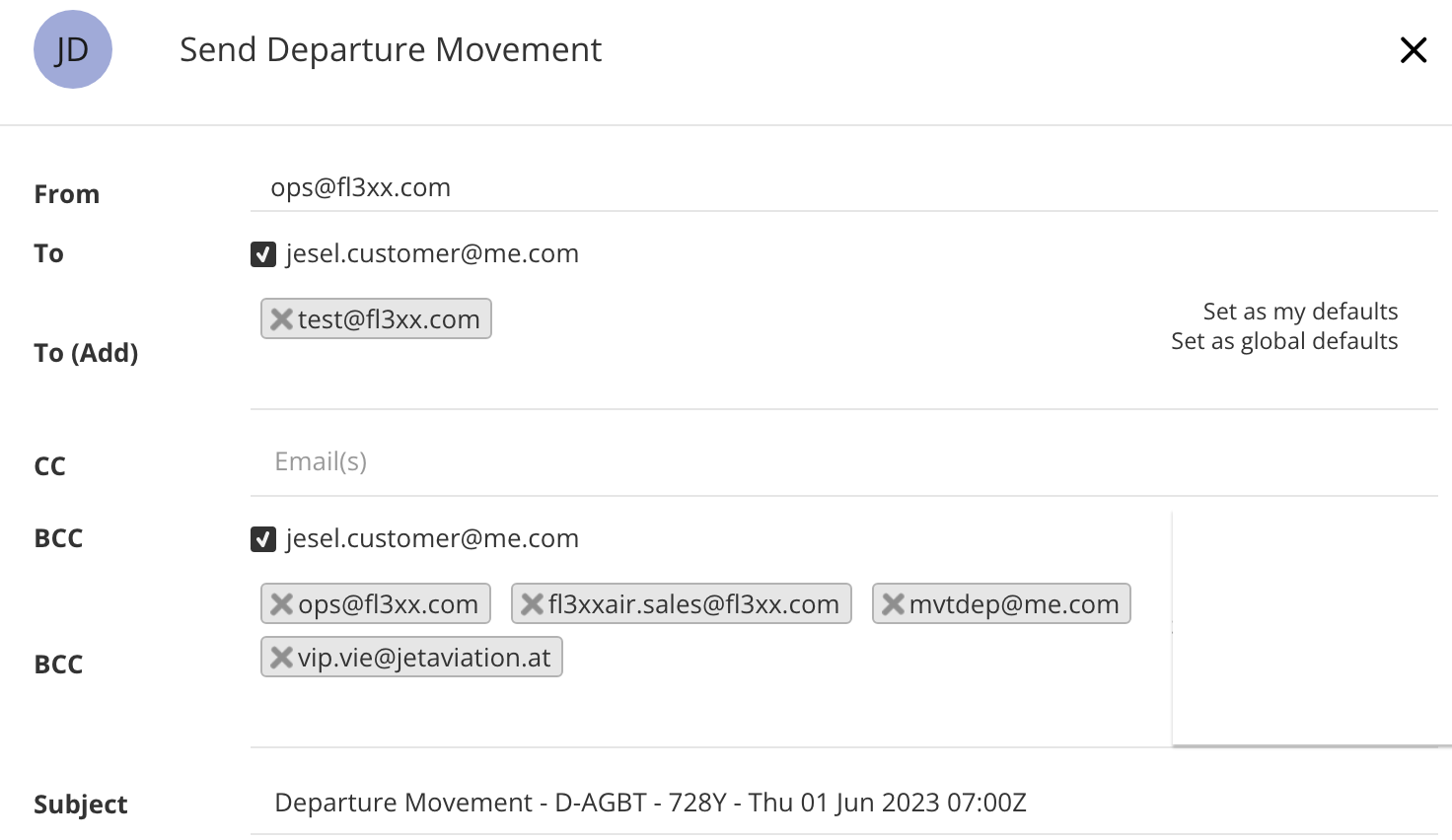 Flight Strip Item: Movement Messages