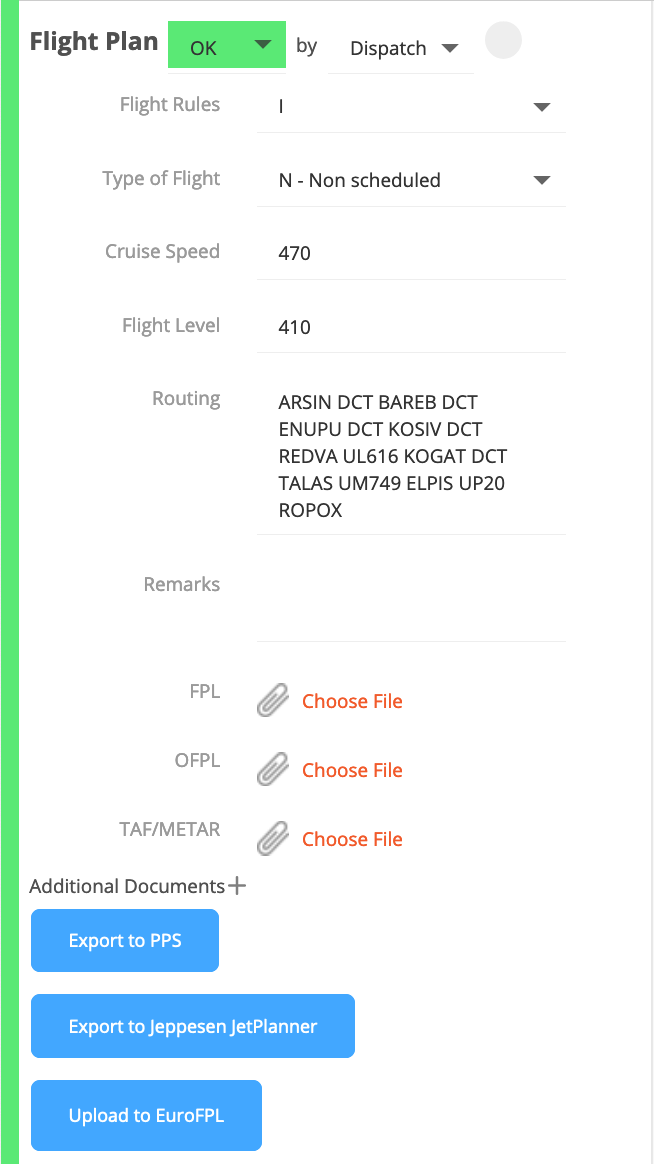 Flight Strip Item: Flight Plan and Weight & Balance