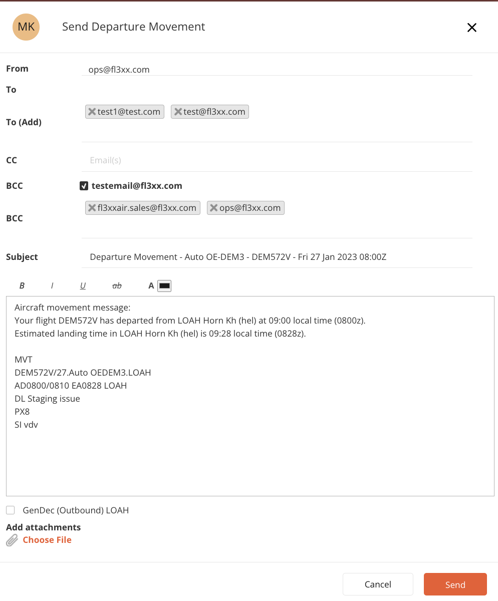 Flight Strip Item: Movement Messages